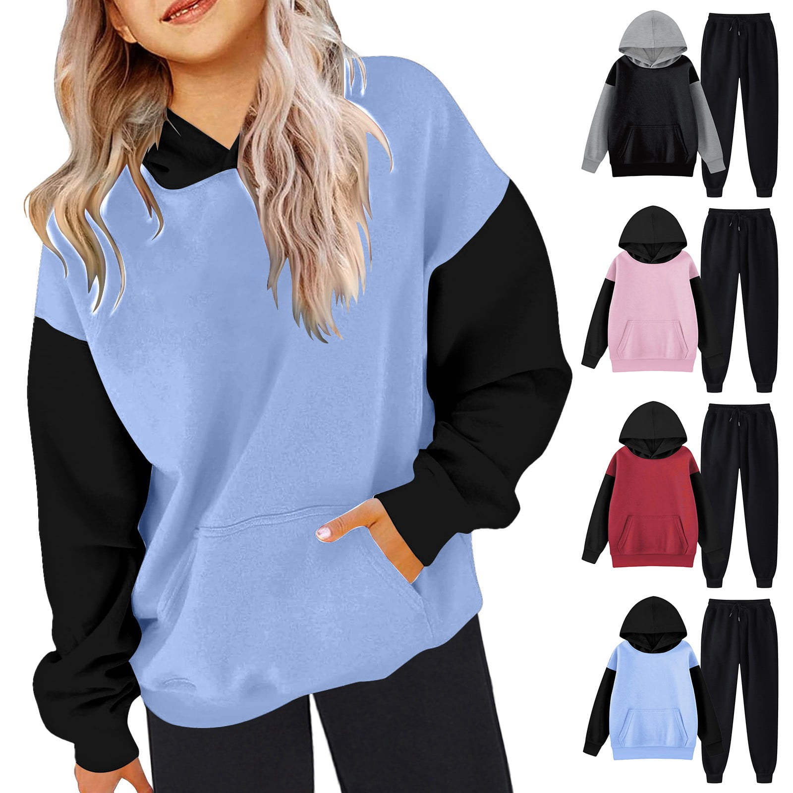 CHENge Girls' Clothing Sets Sweatsuits Long Sleeve Color Block Pullover ...