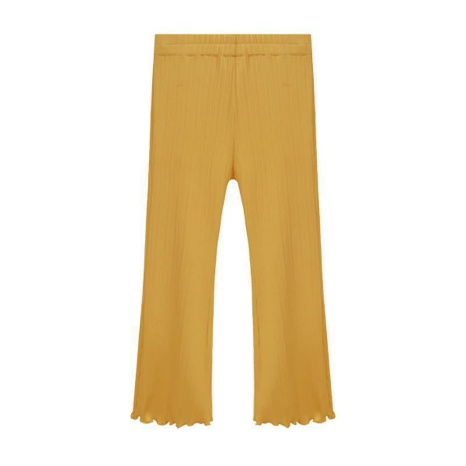 CHENge Girls Leggings Tall Slim with Pockets Flare Leggings for with Pockets Flare Pants(Yellow ...