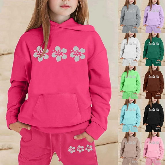 CHENge Girls Sweatpants Set - 2 Piece Velour Pullover Kids Cute Hoodies ...