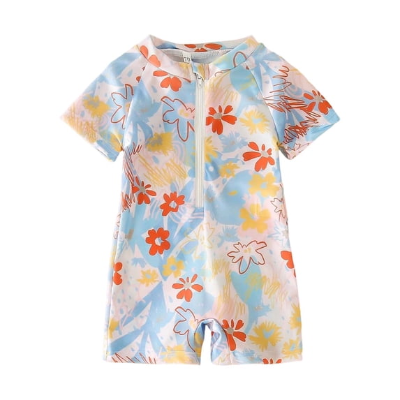CHENge Girls Swimsuit with Shorts Ruffle Hem Striped Lightweight Upf 50 ...
