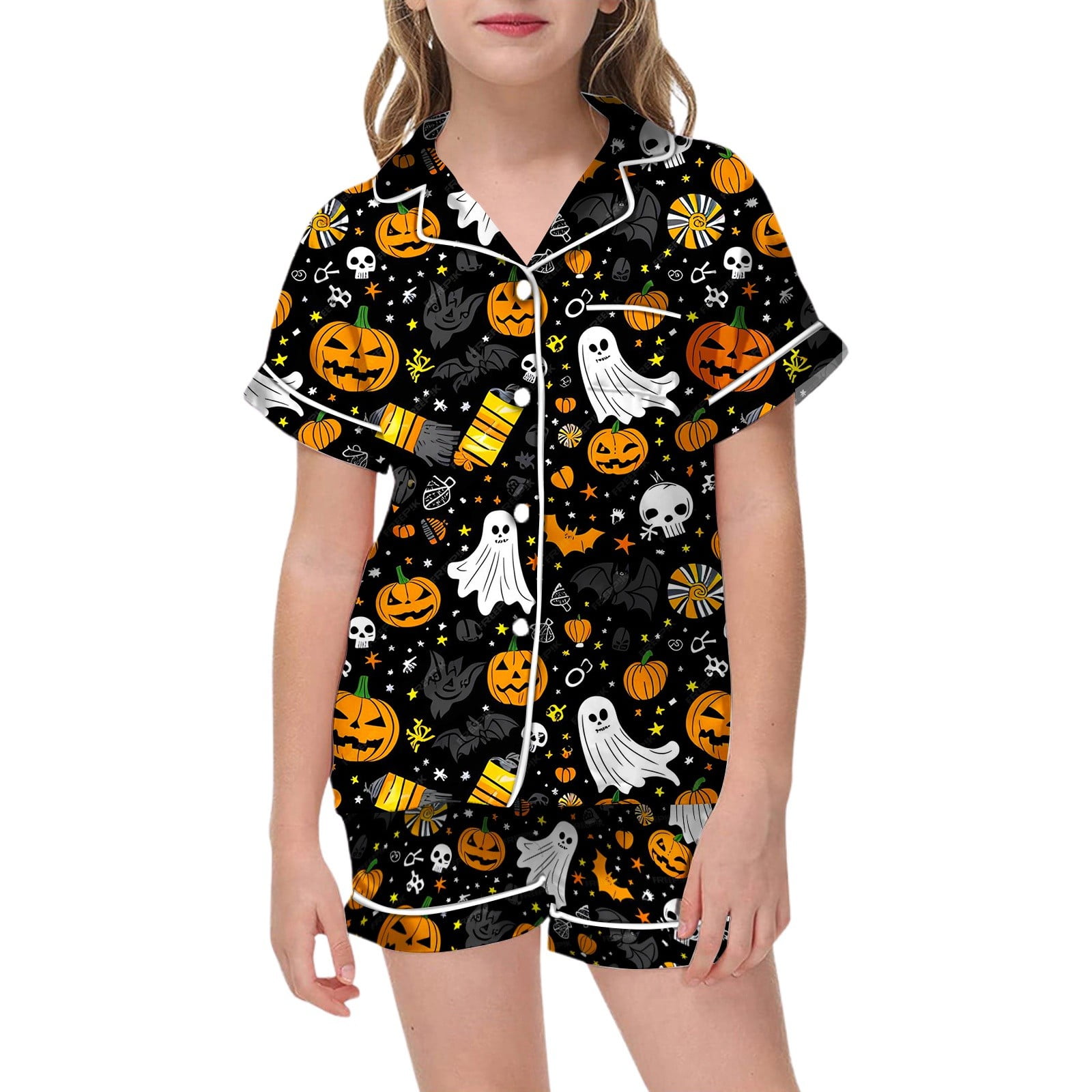 CHENge Halloween Pajama Set Pjs Short Sleeve Pull on Nightwear Pajama ...