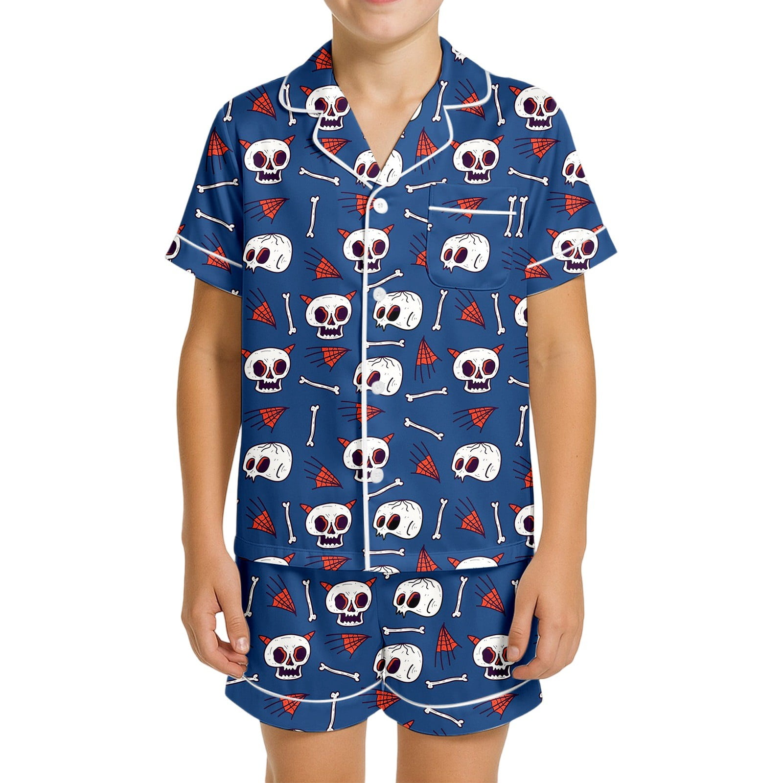 CHENge Halloween Pjs Casual Lapel Solid Loungewear Pajama Pajama Clothe for Kids(i-Blue,4-5 ...