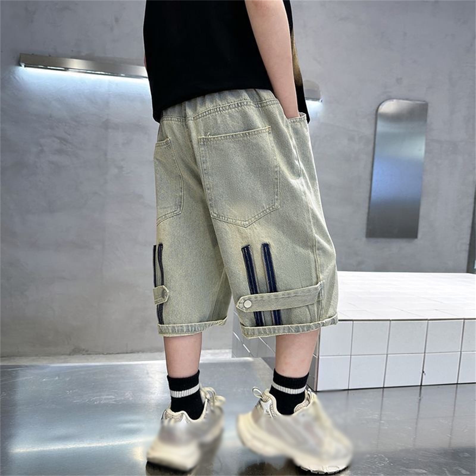 CHENge Boy's Baggy Jeans Shorts Casual High Waist Wide Leg Loose Denim ...
