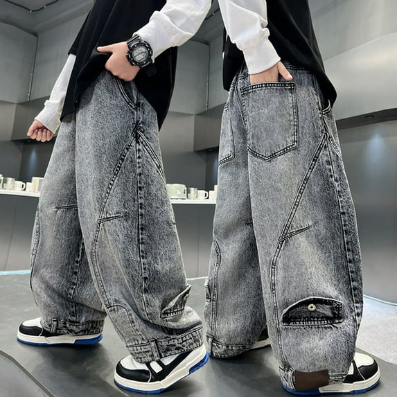 CHENge Kid Boy Elastic Waist Hop Denim Jeans Full Length Baggy Pants ...