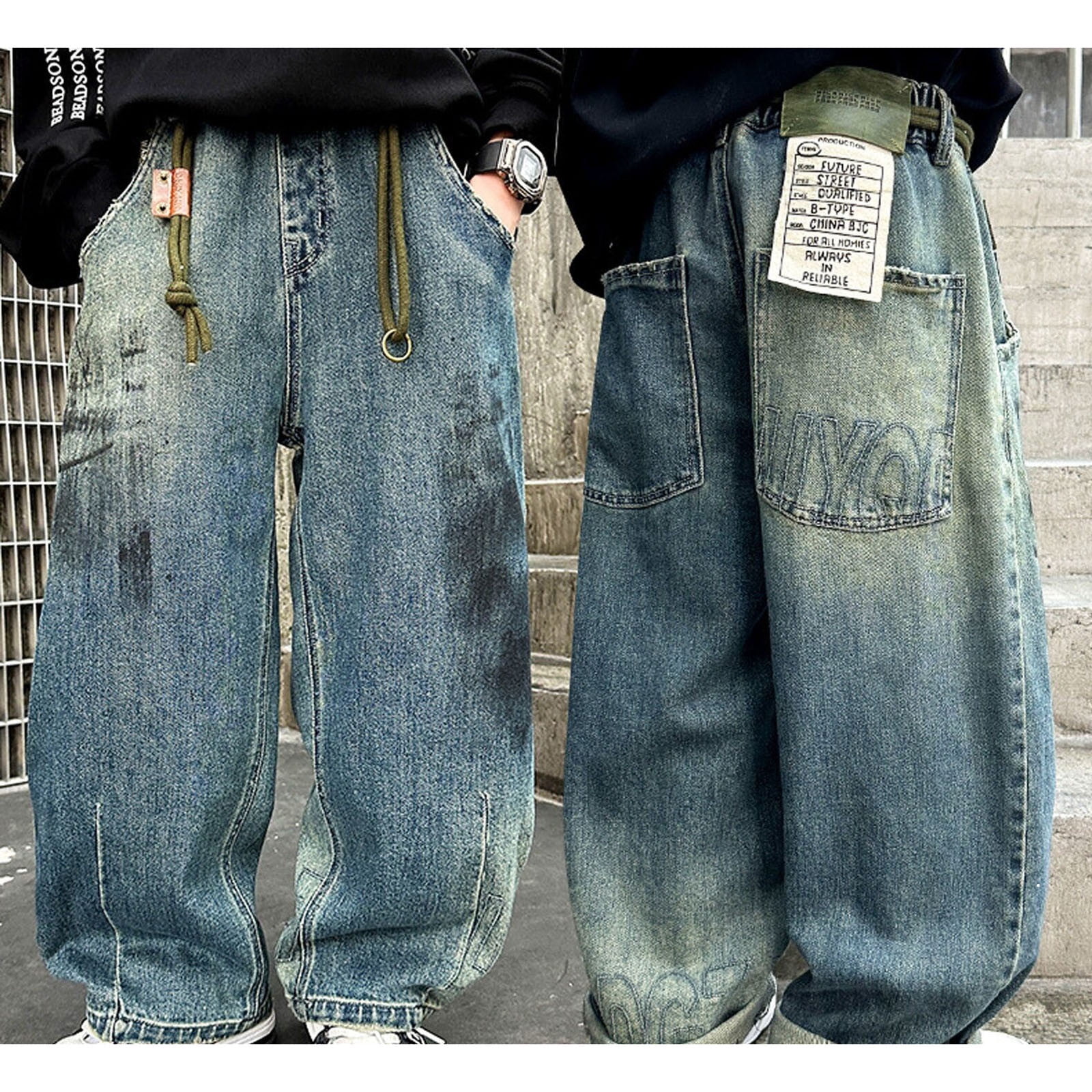 CHENge Kid Boy Elastic Waist Hip Hop Denim Jeans Full Length Baggy ...