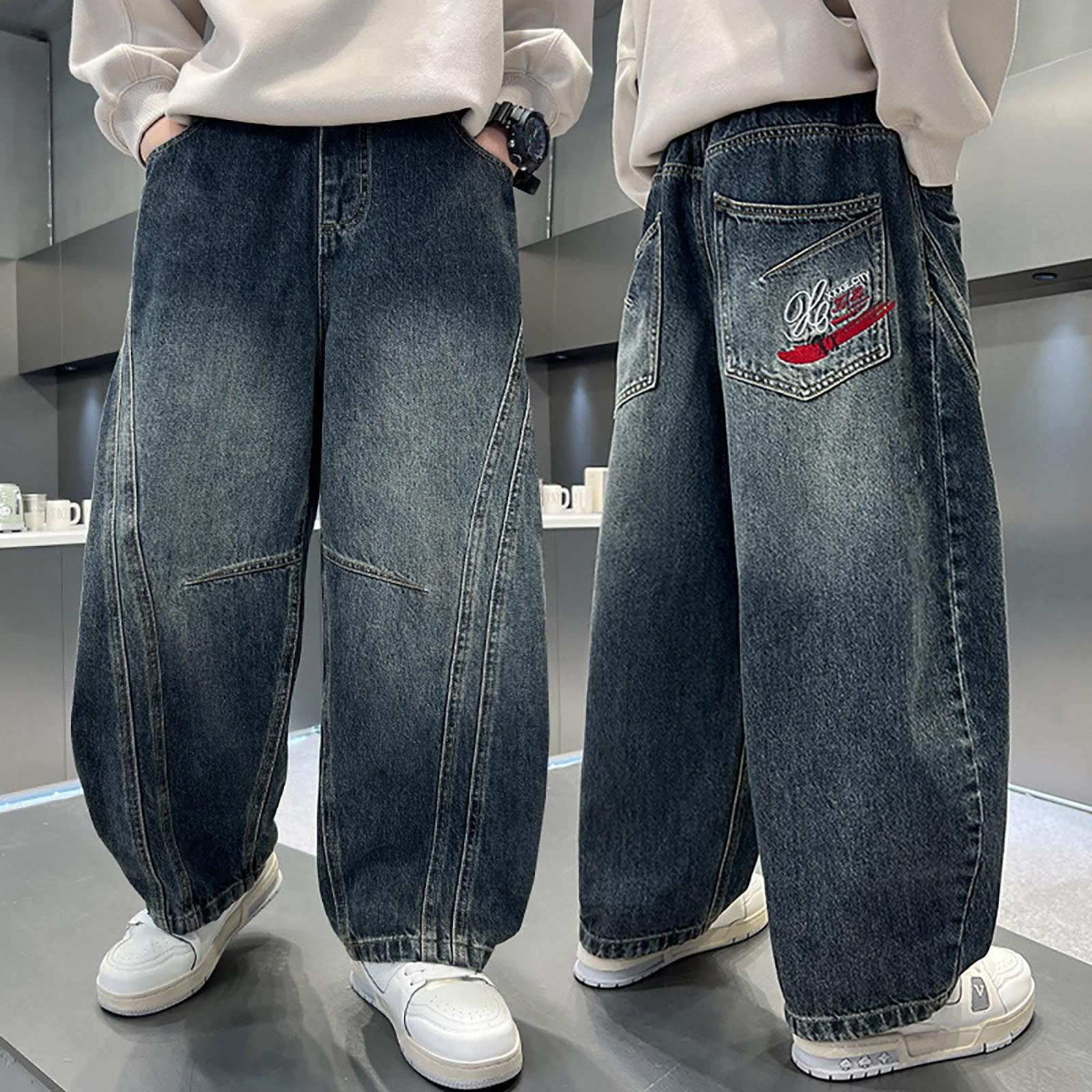 CHENge Kids Boys Baggy Jeans - Comfortable Streetwear Elastic Waist ...