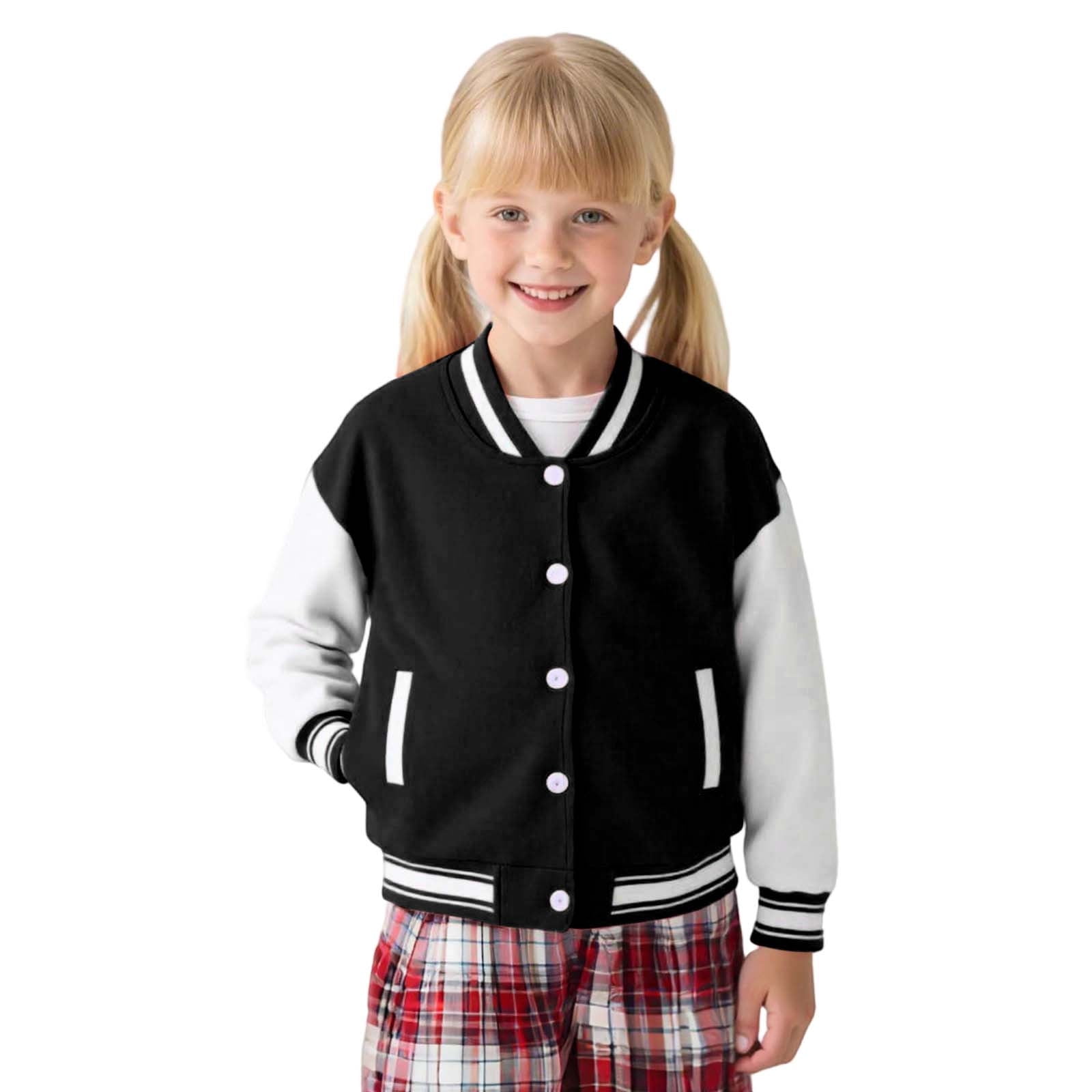 CHENge Kids Fleece Jacket Girls Color Block School Uniform Slim Fit ...