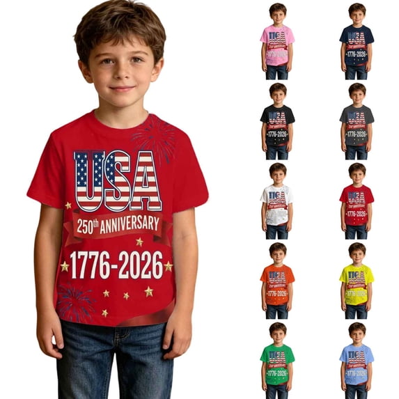 CHENge Kids USA 250th Anniversary Graphic Tee 1776-2026 Patriotic Short ...