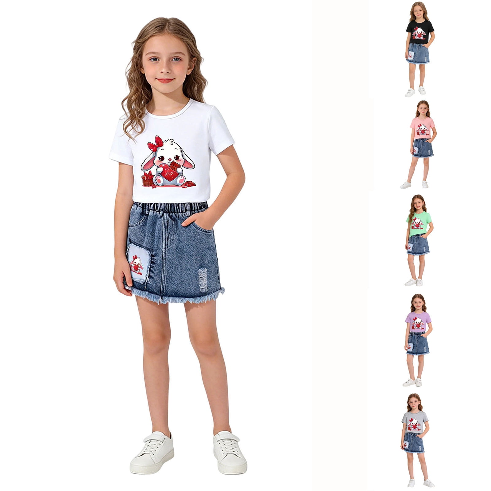 CHENge Little Girls 2 Piece Outfits, Cute Bunny Print T-Shirt and ...