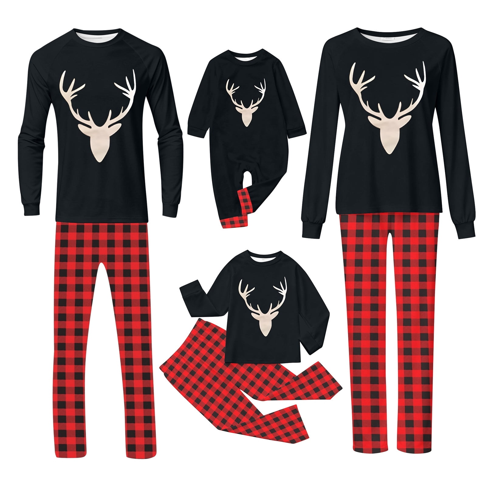 CHENge Matching Pajamas for Family, Reindeer Graphic Top and Plaid ...