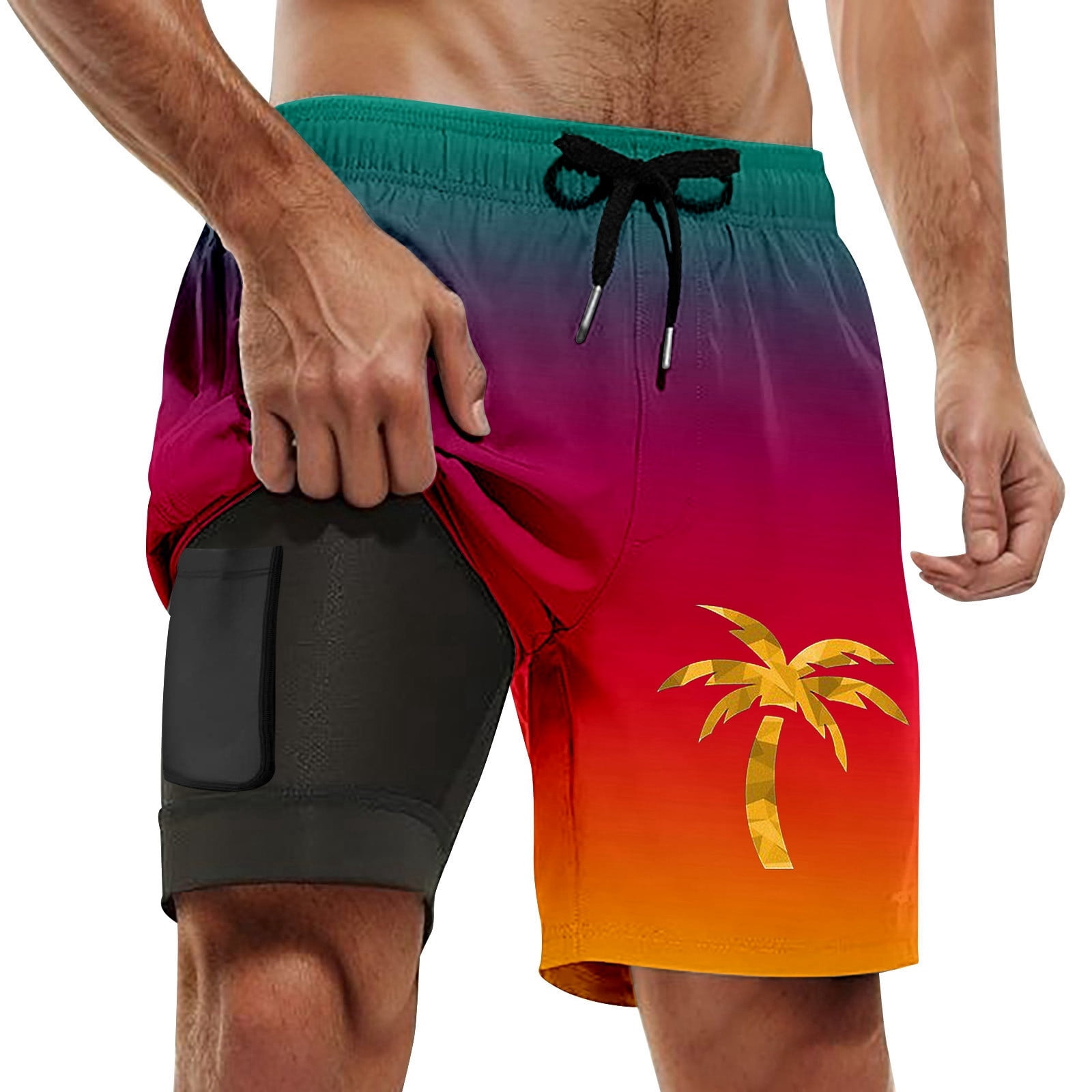 CHENge Mens Bathing Suit Loose Fit Tropical Print Quick-Dry Vacation ...