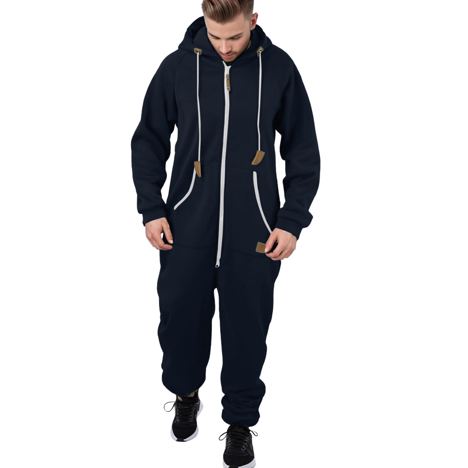 CHENge Mens Hooded Jumpsuit Full Zip Up Onesie Work Coverall Rompers ...