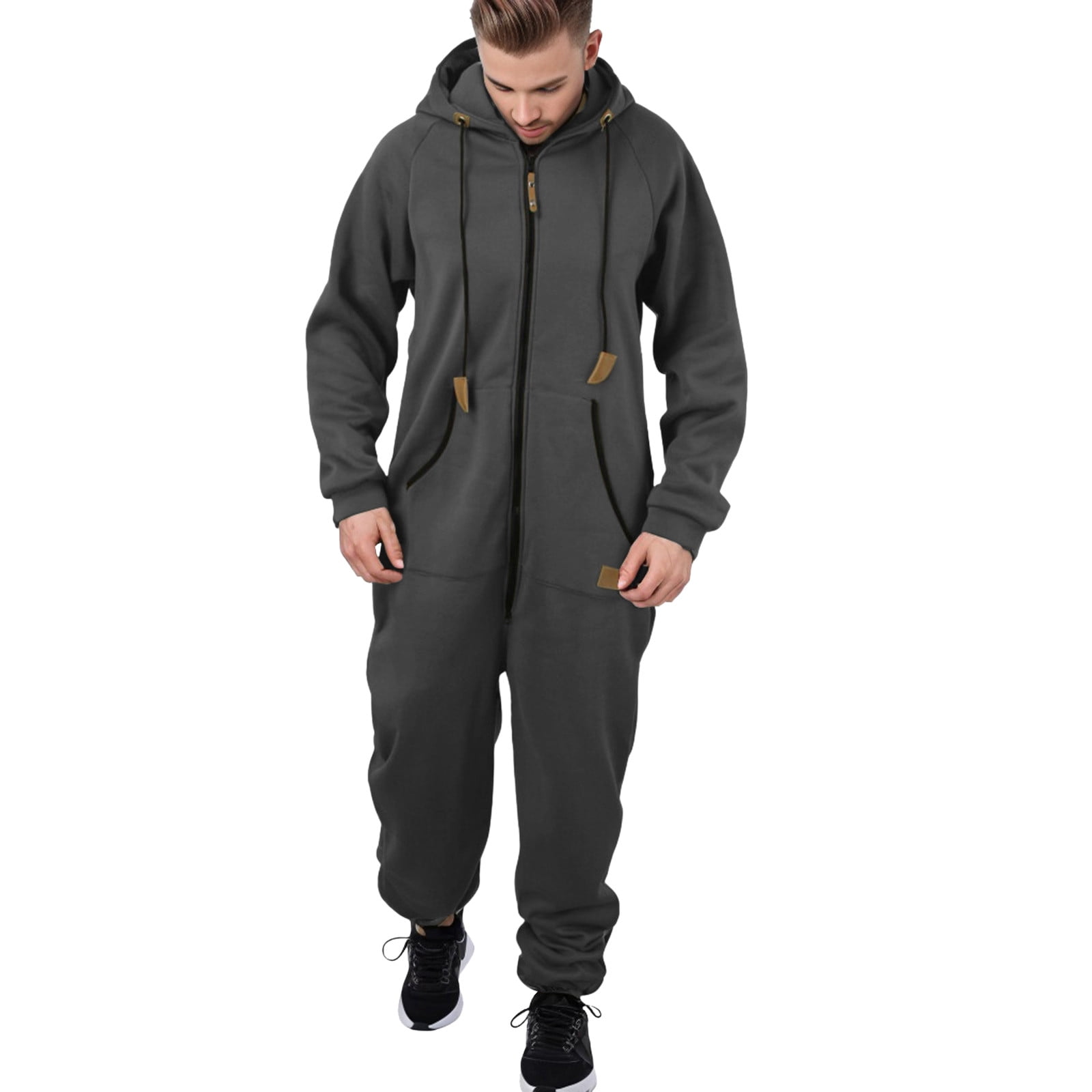 CHENge Mens Hooded Jumpsuit Full Zip Up Onesie Work Coverall Rompers ...
