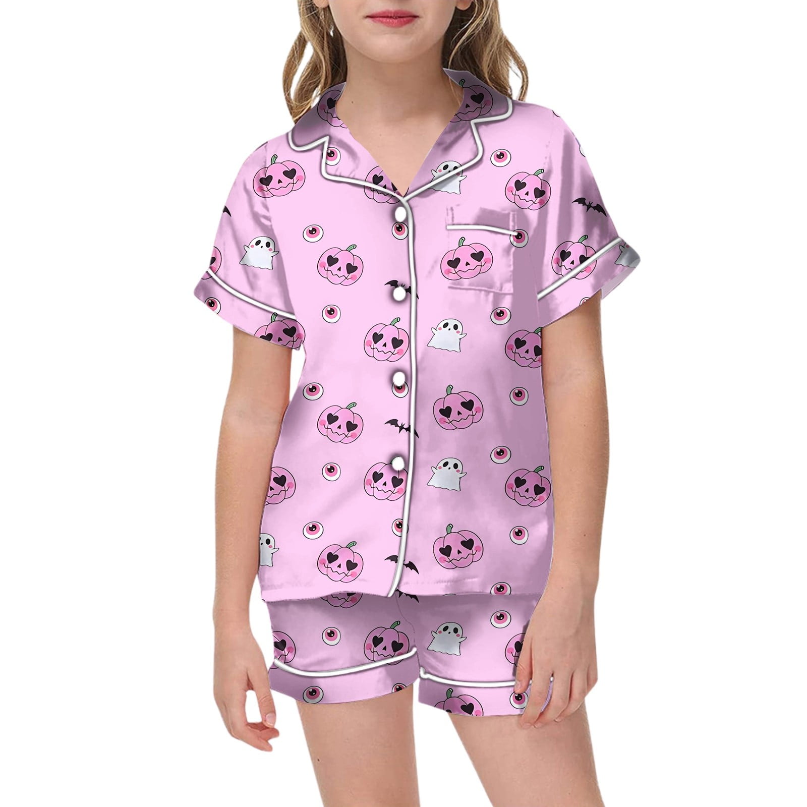 CHENge Teen Pajamas Pjs Short Sleeve Daily Loungewear Halloween Pajama Kids Kids Button Down ...