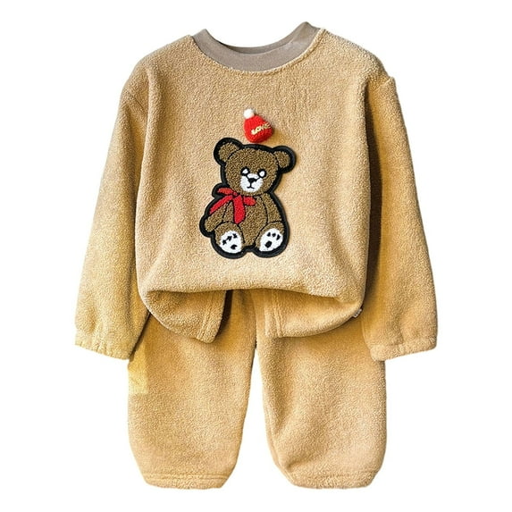 CHENge Toddler Boys Girls Warm Pajamas 2 Piece Casual Comfy Bear Print Soft Cozy Flannel ...