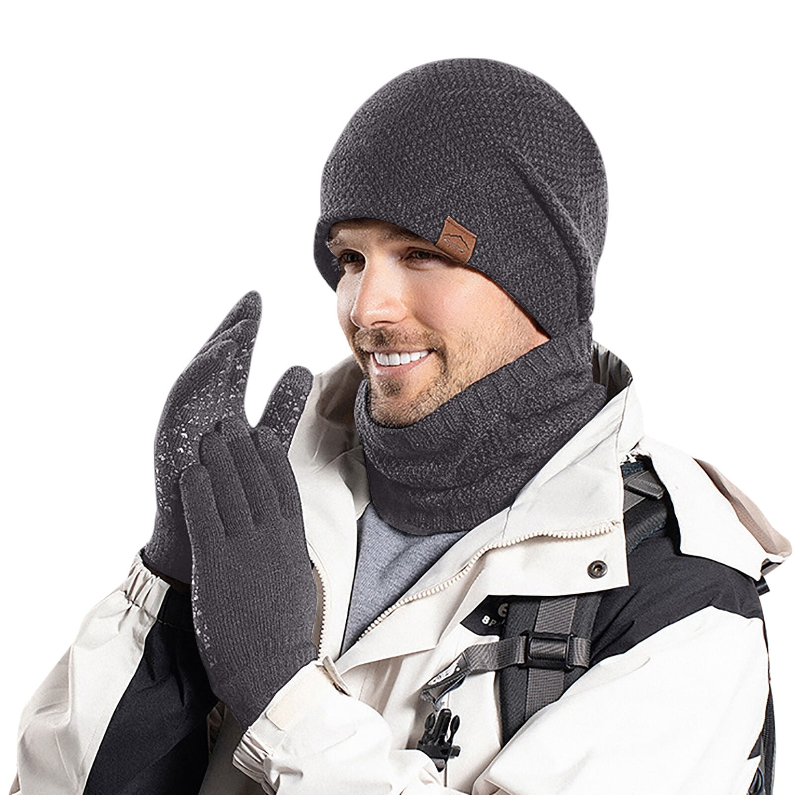 CHENge Women Winter Warm Knit Beanie Hat Cap And Scarf Gloves 3 Piece Set Winter Warm Knitted ...