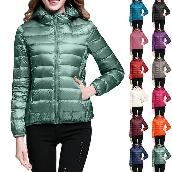 CHENge Women's Down Jacket Hooded Winter Slim Light Weight Short Puffer ...