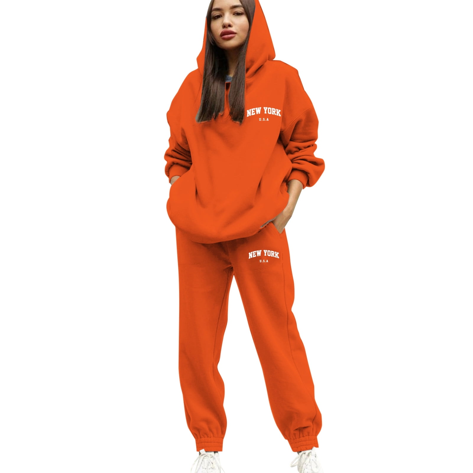 CHENge Women's Hooded Tracksuit 2 Piece Jogging Suit Letter Graphic ...