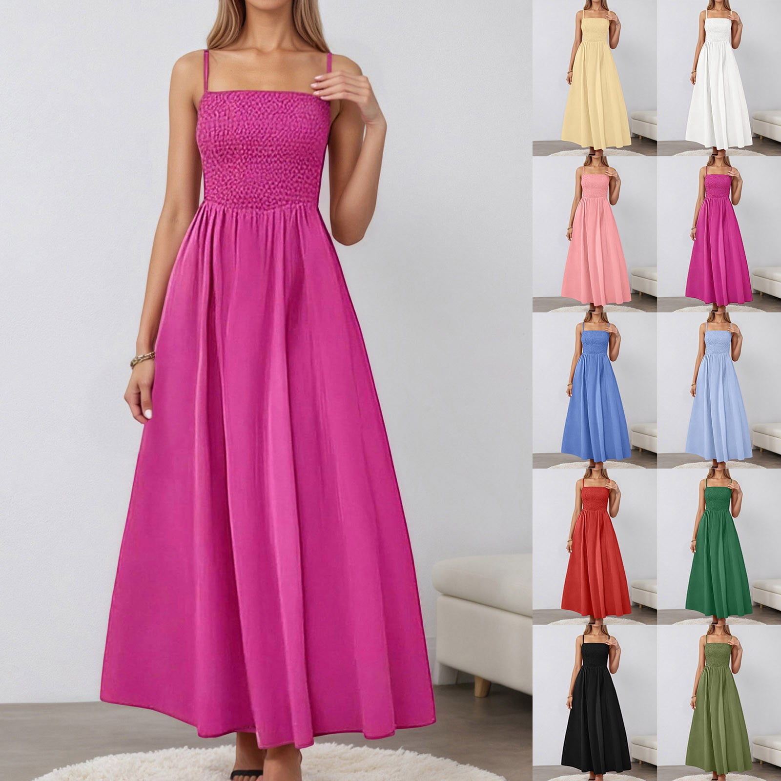 CHENge Women's Maxi Striped Dress 2026 Summer Sleeveless Square Neck ...