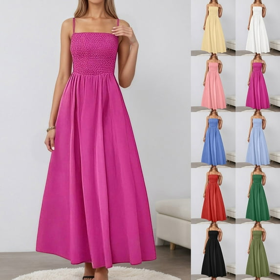 CHENge Women's Maxi Striped Dress 2026 Summer Sleeveless Square Neck ...