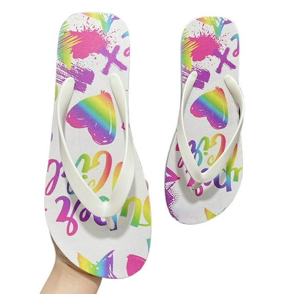 CHENge Women’s Rainbow Graffiti Print Flip Flops, Colorful Heart ...