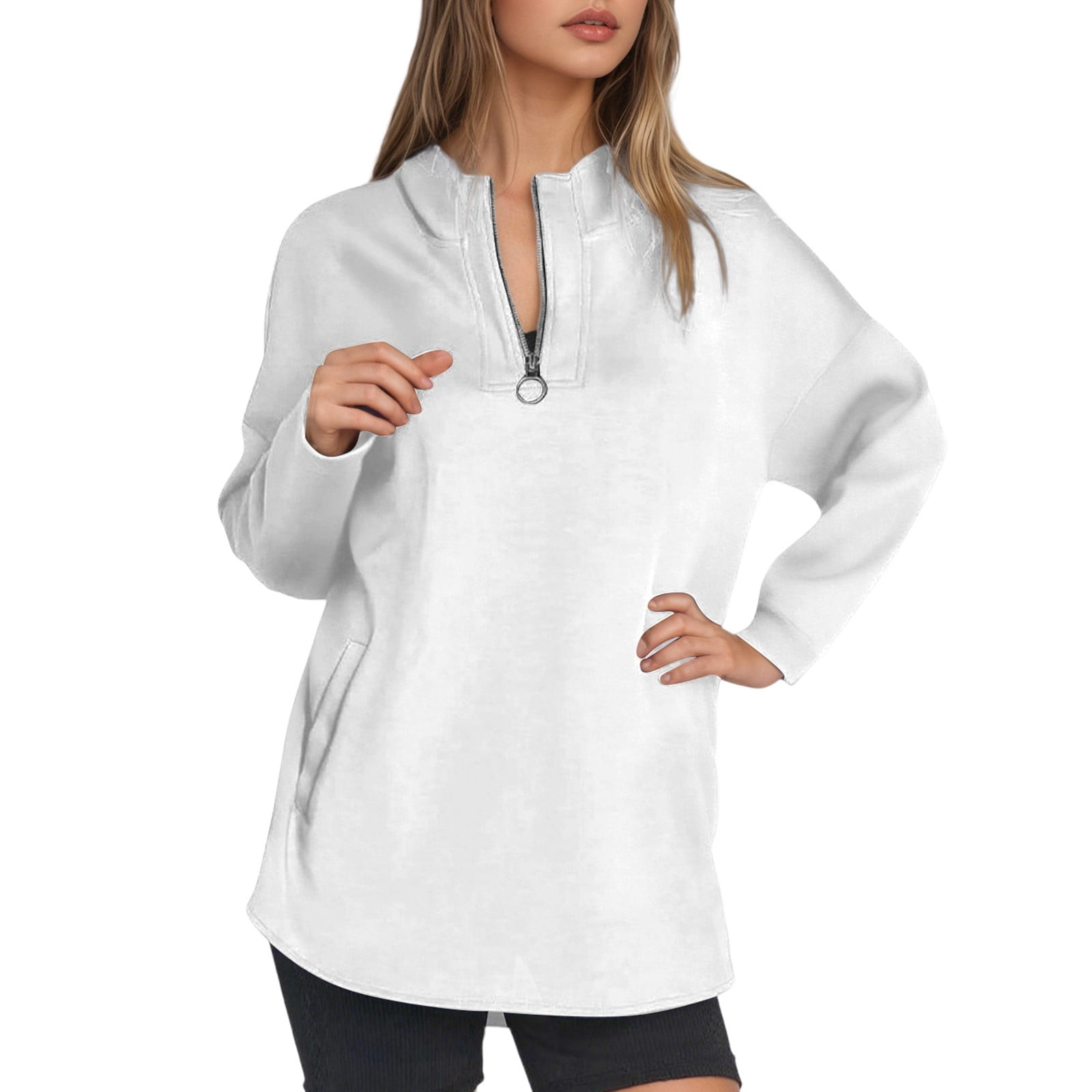 CHENge Womens Zip Up Cropped Hoodies Half Zip Hooded Sports Top Drop ...