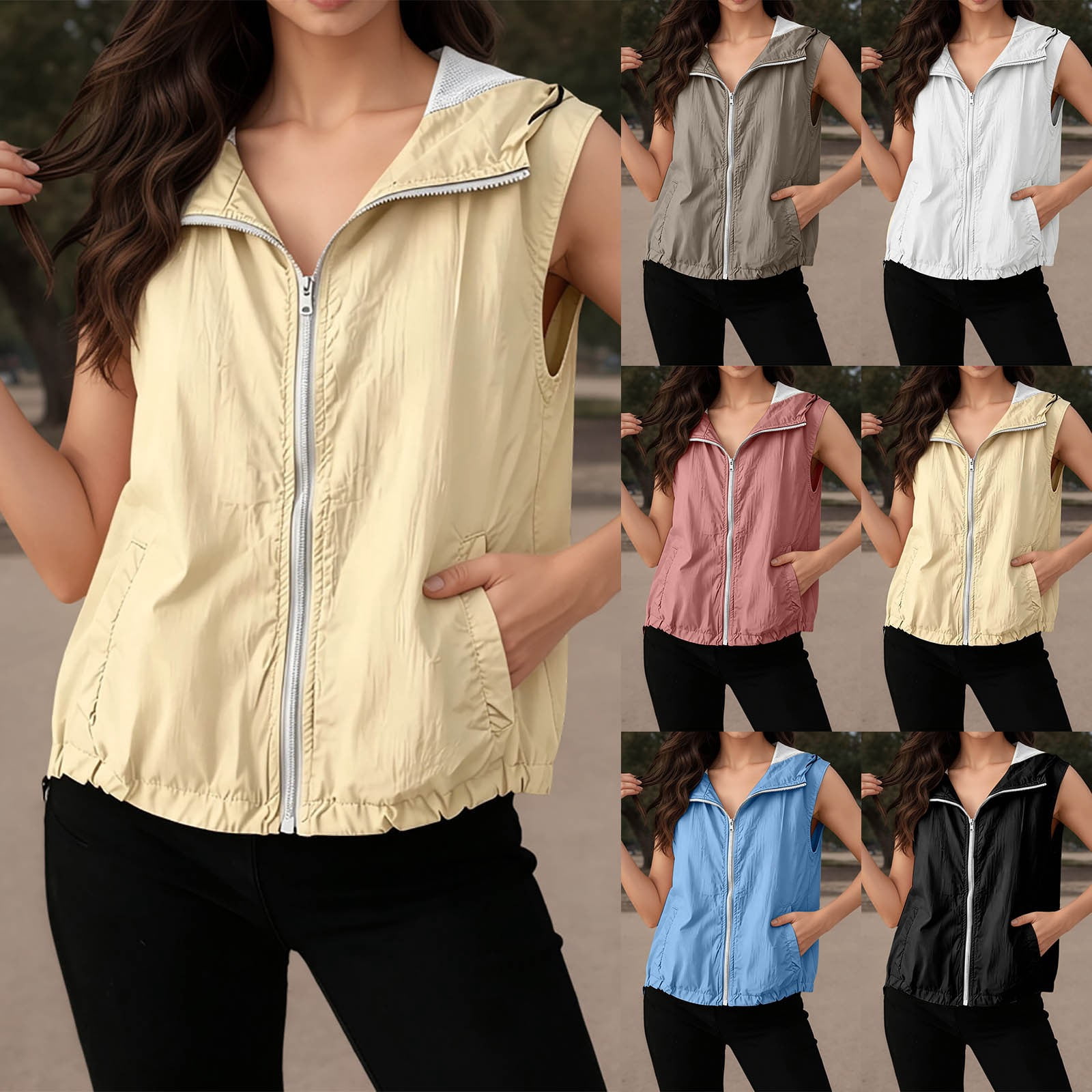 CHENge Womens Zip Up Lightweight Vests Casual Softshell Sleeveless ...