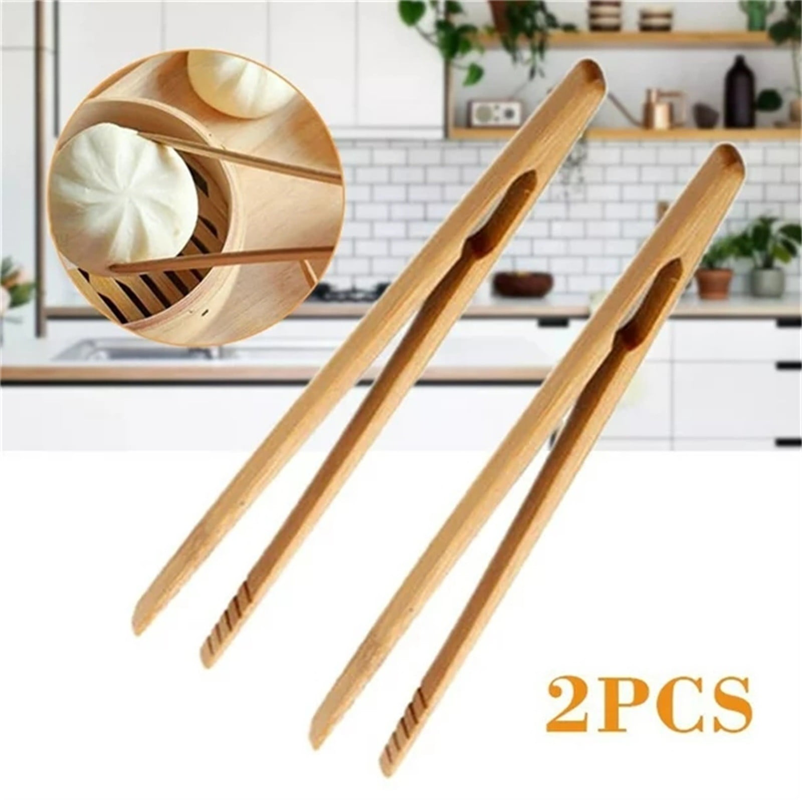 CHENjy 7-Inch Bamboo Cooking Tongs - Multi-Purpose Kitchen Utensil for ...