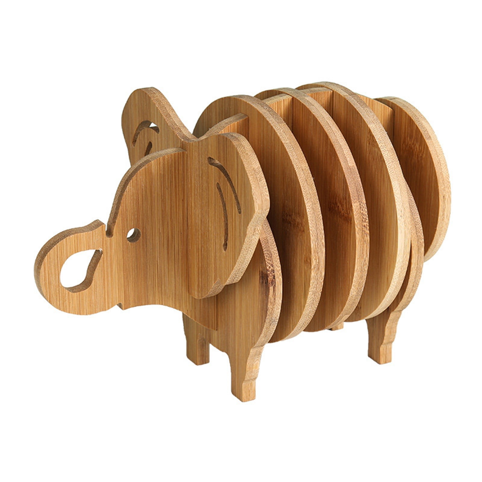 CHENjy 8-Piece Wooden Elephant Puzzle Coasters Set - Interlocking Drink ...