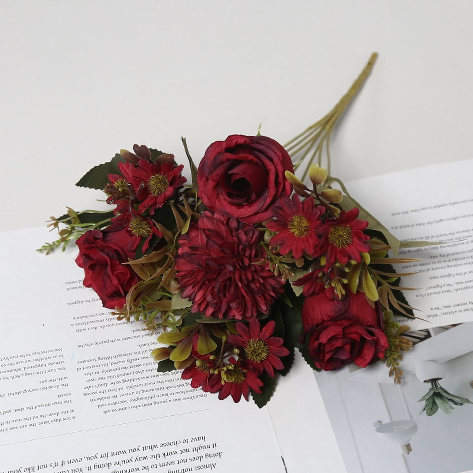 CHENjy Artificial European Roses Silk Flowers Bouquet for Home Decor ...