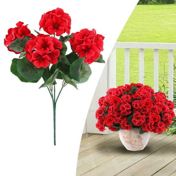 CHENjy Artificial Geranium Flowers Red Fake Outdoor Plants for Garden ...