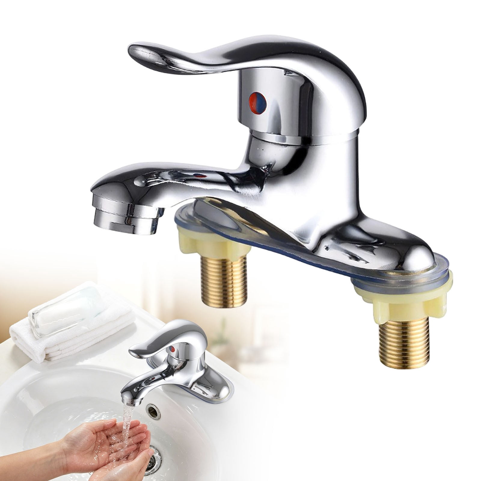 CHENjy Double Handle Basin Faucet, Countertop Bathroom Sink Mixer Tap ...
