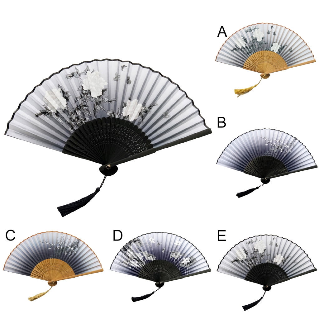 CHENjy Folding Fan, Handheld Fan Foldable Bamboo Silk, Hollowed Chinese ...