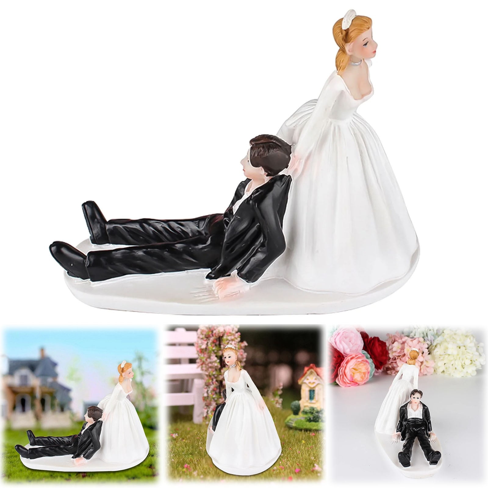 CHENjy Funny Bride Dragging Groom Cake Topper - 5 Inch Resin Wedding ...