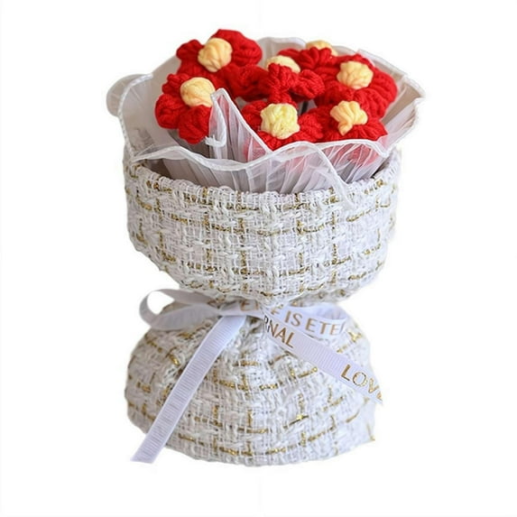 CHENjy Handmade Knitted Puff Crochet Flower Bouquet High Durability ...