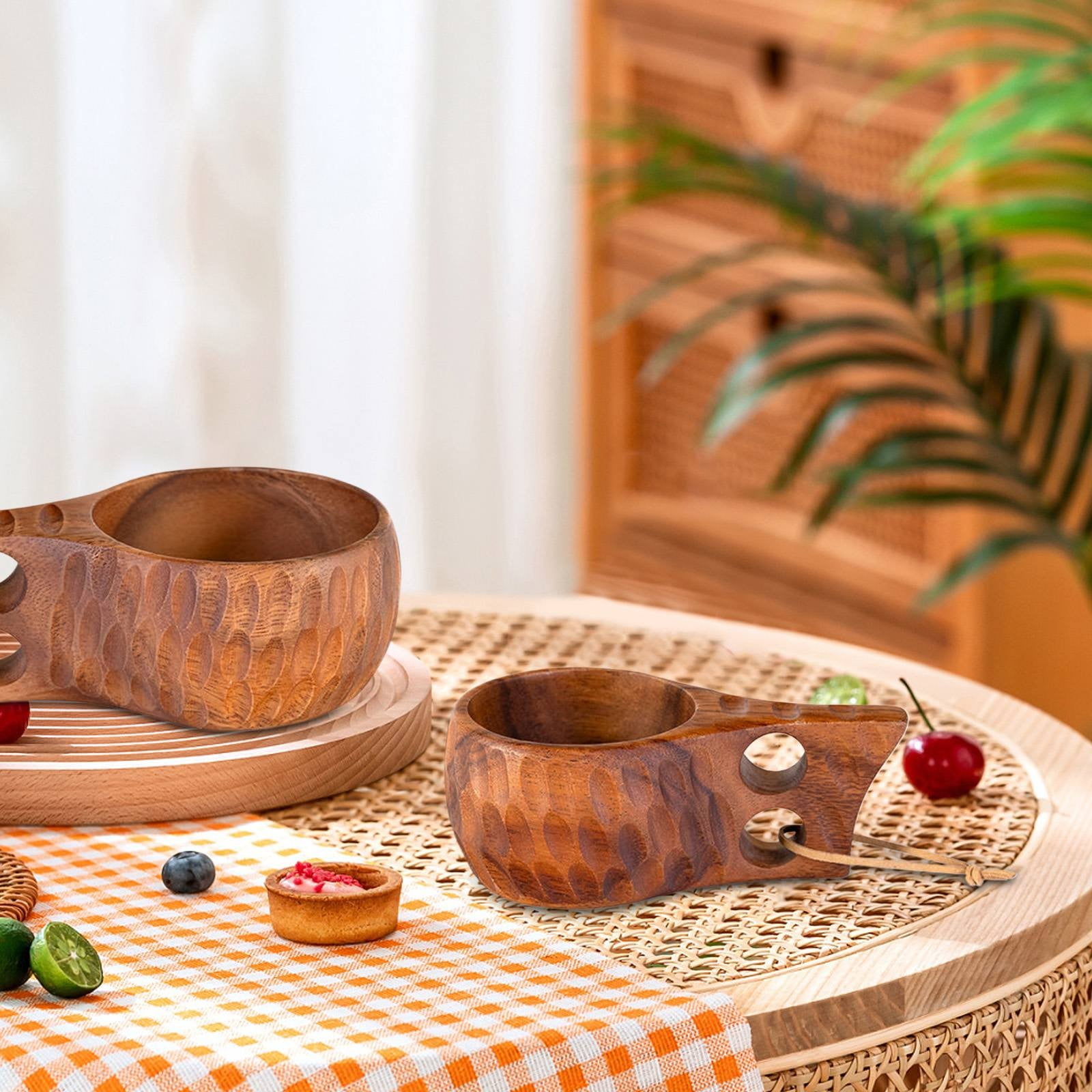 CHENjy Handmade Wooden Coffee Mug – Natural Rubberwood Cup for Tea ...
