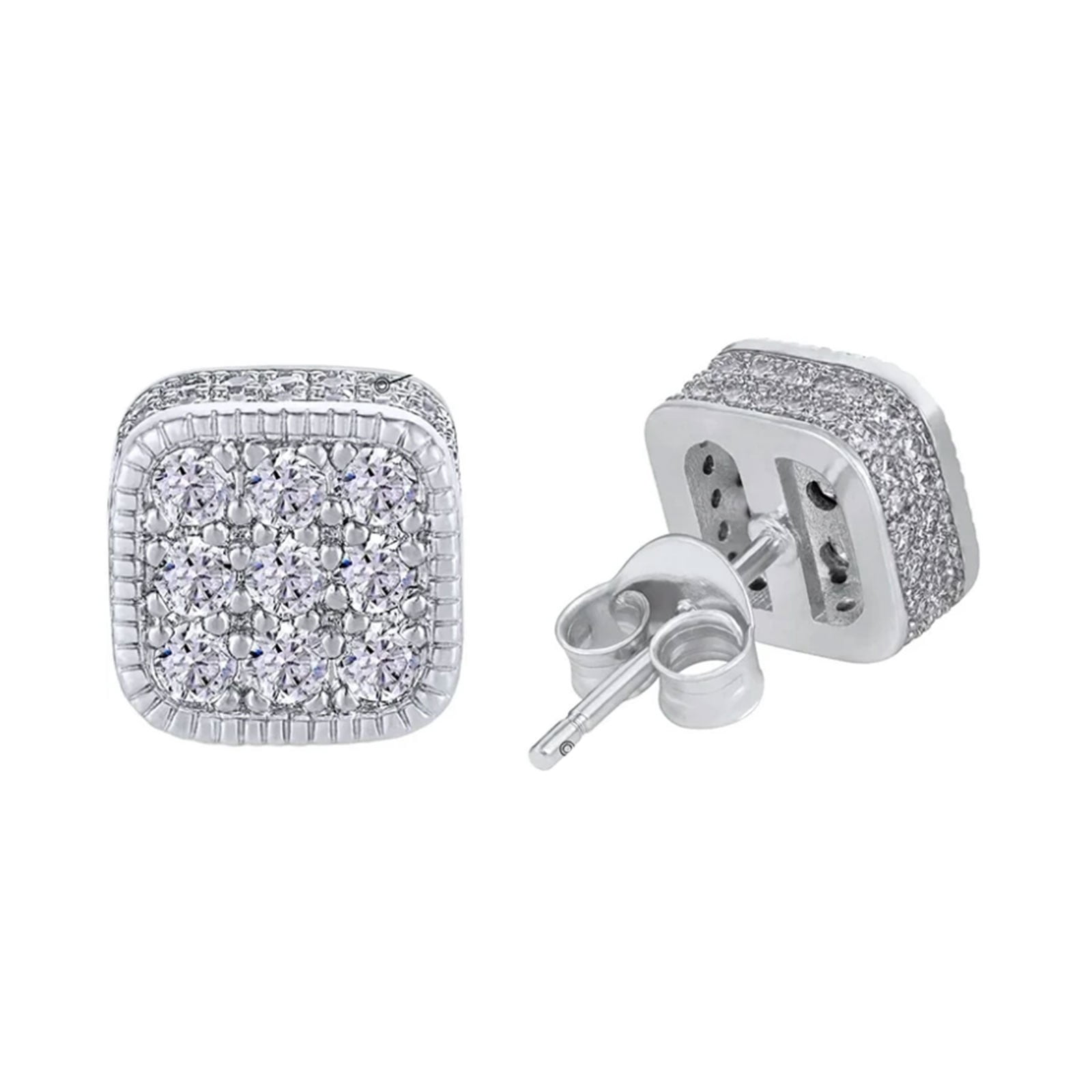 CHENjy Men's Stud Earrings Gold Plated Iced Out 5A Cubic Zirconia 925 ...