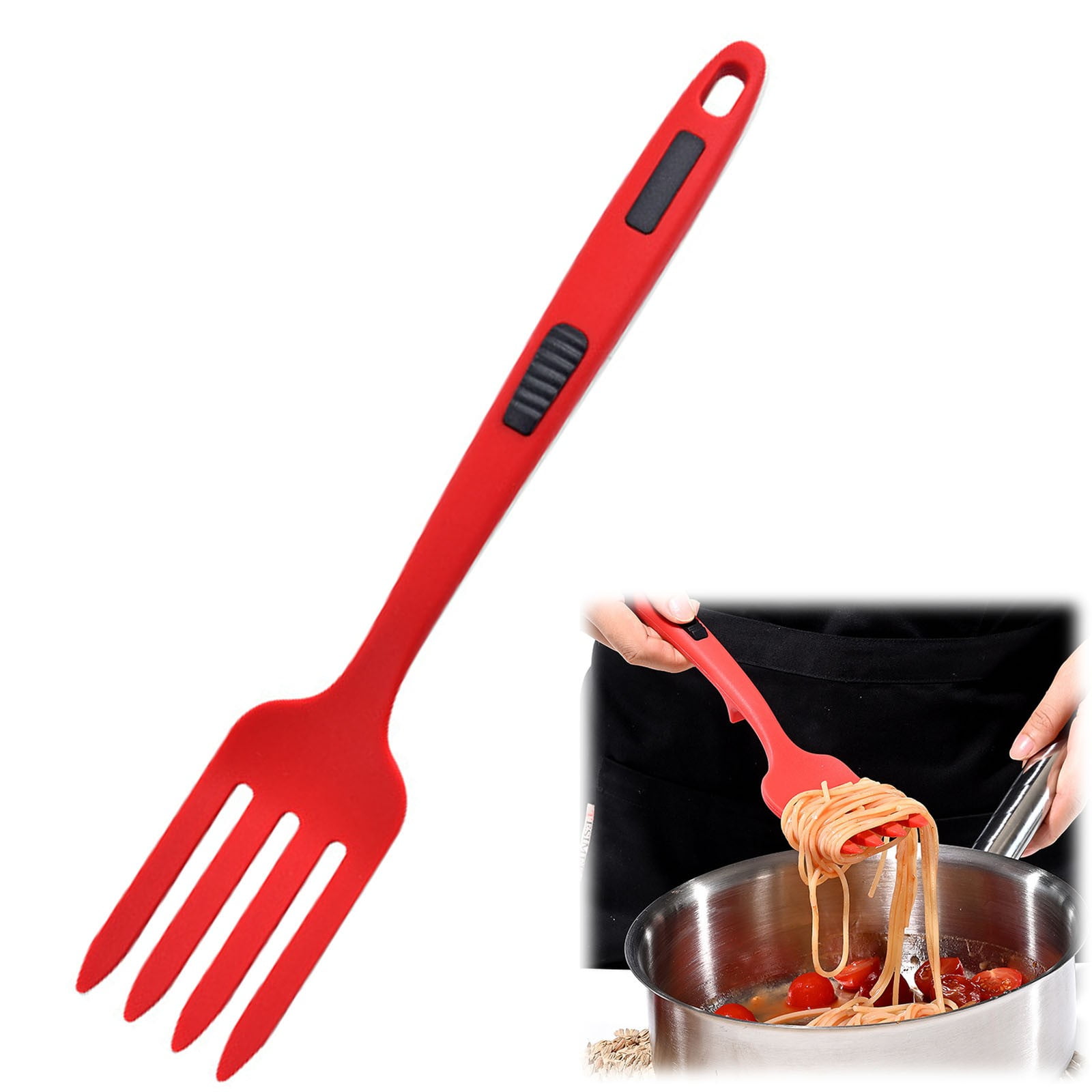 CHENjy Silicone Cooking Forks - Heat-Resistant Non-Scratch Serving Utensils for Pasta, Salad ...