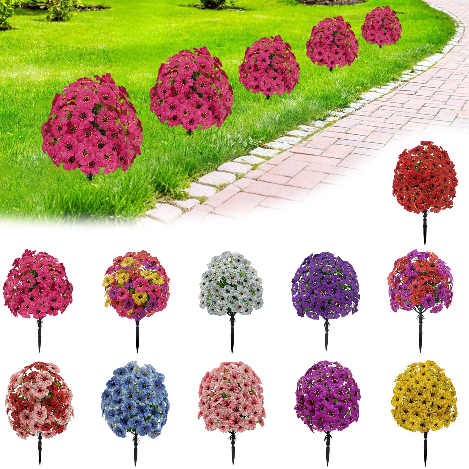 CHENjy UV Resistant Artificial Outdoor Flowers with Ground Stake ...