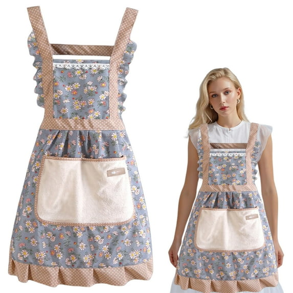CHENjy Women's Kitchen Apron with Pocket, Cotton Canvas Cooking Baking ...