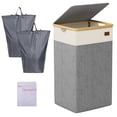 CHERISHGARD 100L Folding Laundry Hamper with Lid, Bamboo Handles ...