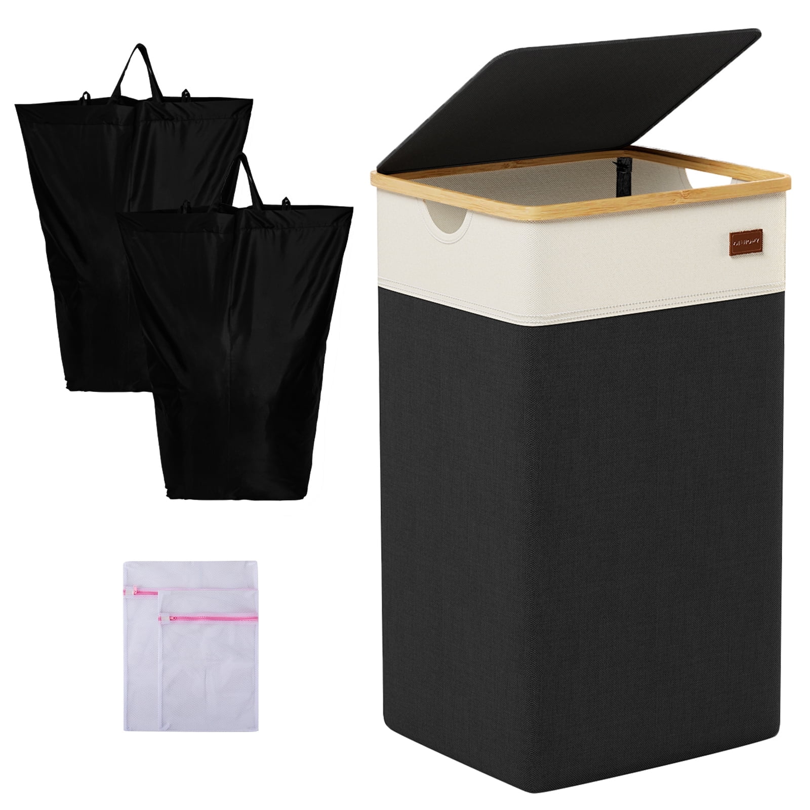 Cherishgard 100L Laundry Hamper, Tall Basket with Lid, Bamboo Handles ...