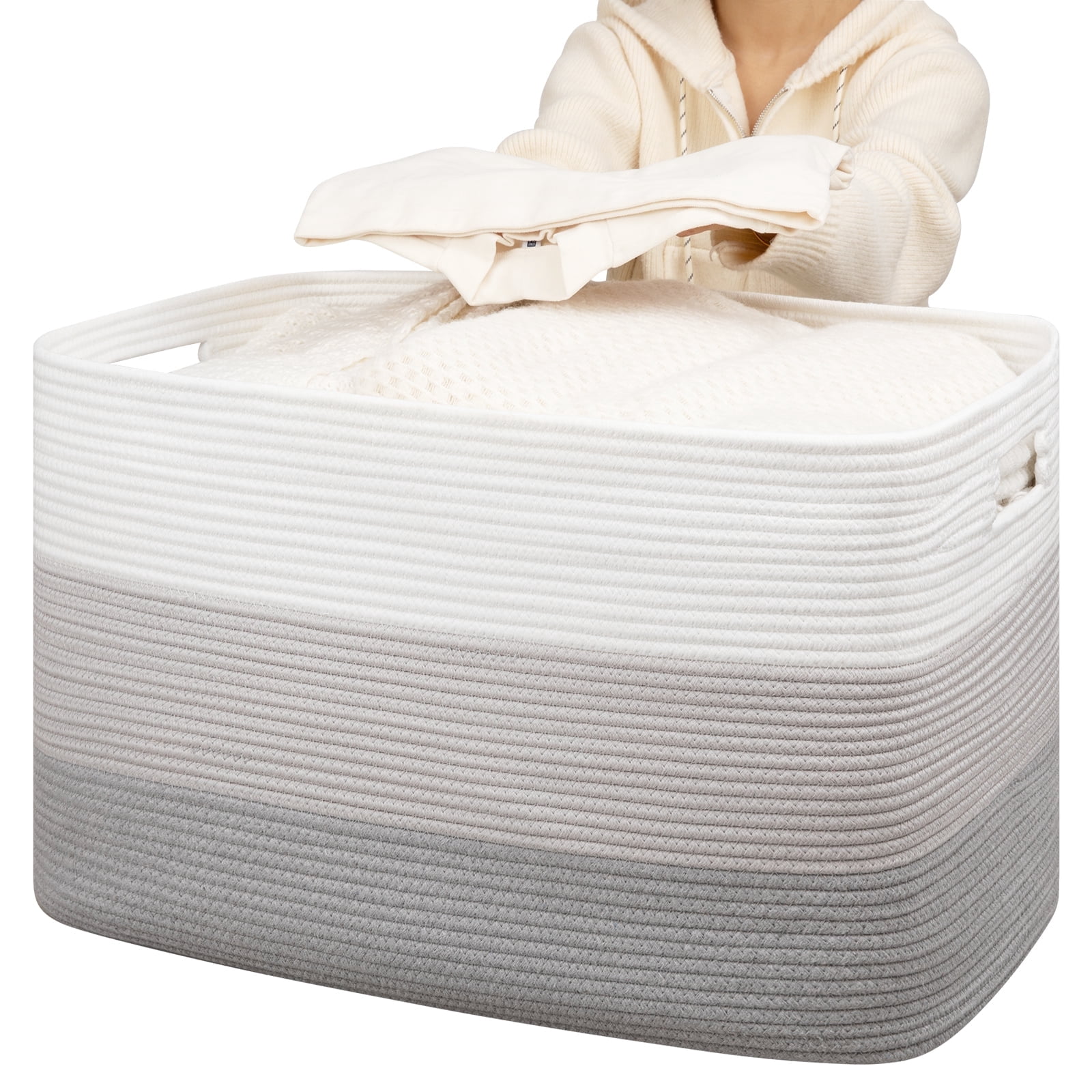 CHERISHGARD 110L Large Rectangle Storage Basket，Woven Basket For ...