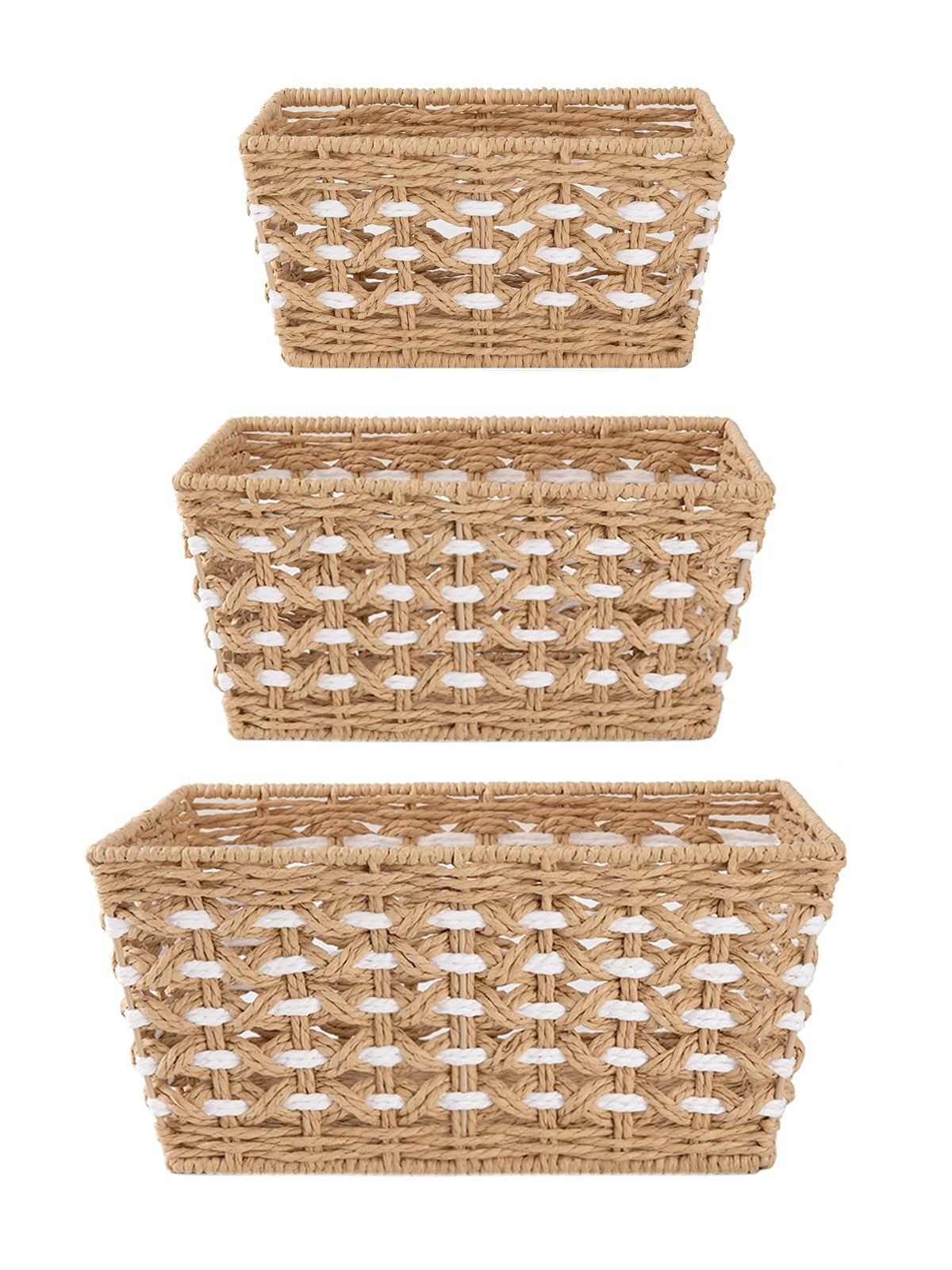 CHERISHGARD 3 Pieces Nested Woven Storage Basket Set, Color-Block ...