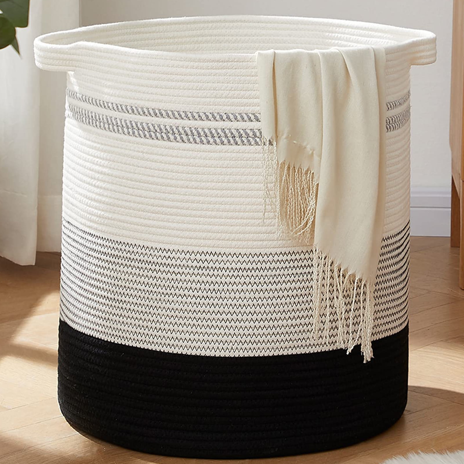 "CHERISHGARD Cotton Laundry Basket Woven Rope Hamper for Clothes, Large ...