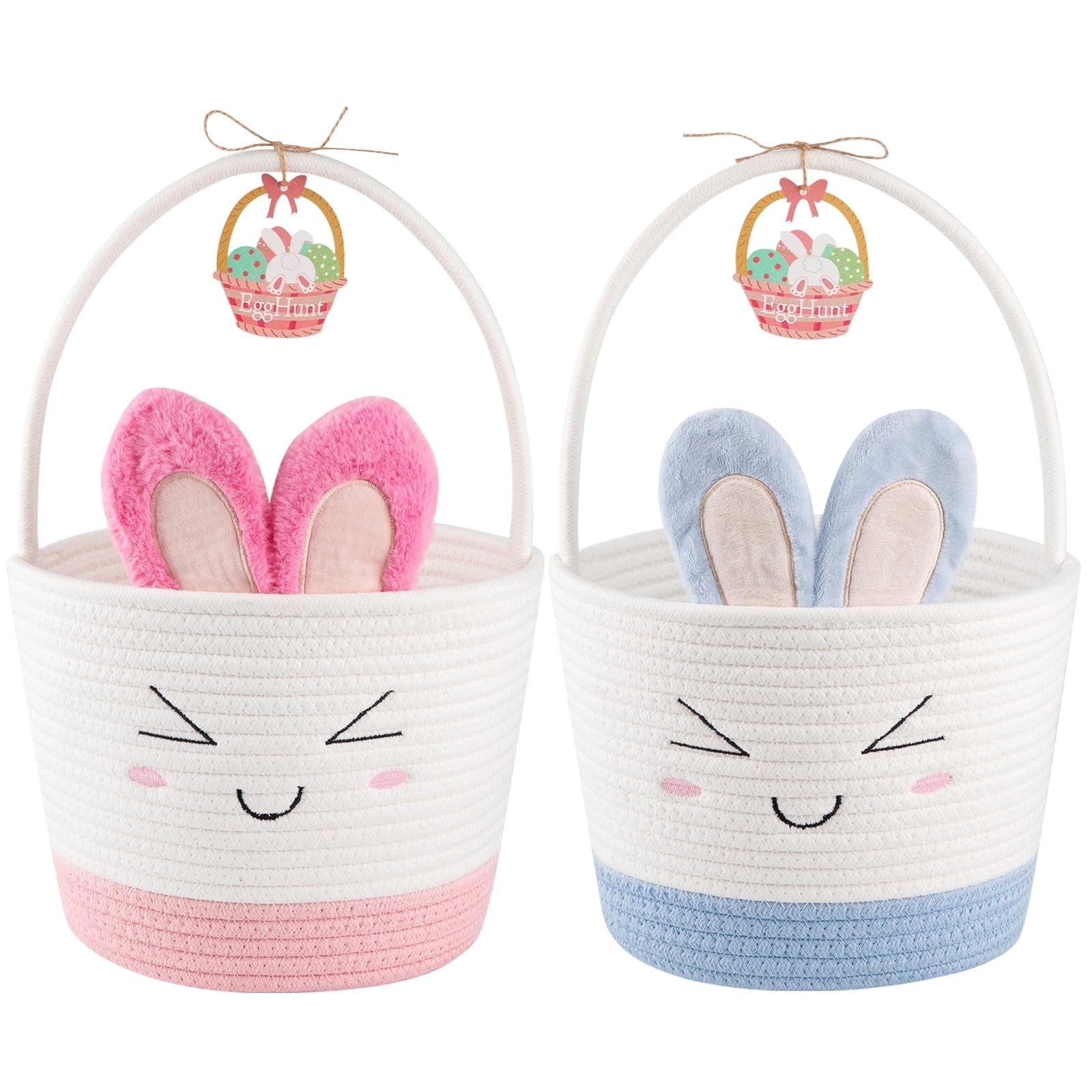 CHERISHGARD 2 Pack Easter Cute Bunny Baskets for Kids Egg Hunt，Basktes ...