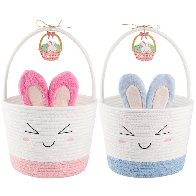CHERISHGARD 2 Pack Easter Cute Bunny Baskets for Kids Egg Hunt，Basktes ...