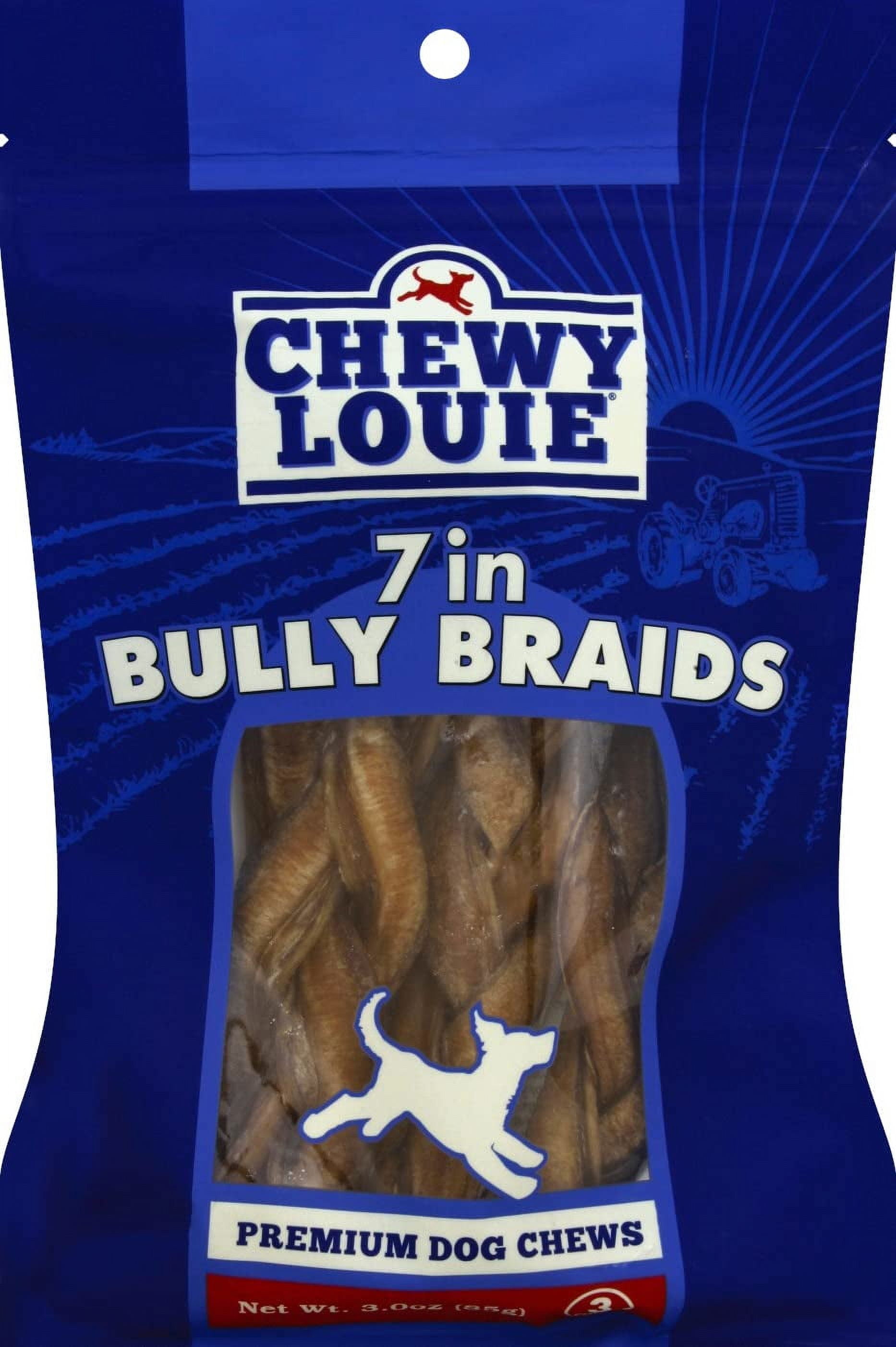 CHEWY LOUIE 7"EGSC Braided Bully Sticks - 100% Beef Treat, No Artificial Preservatives, Colors ...
