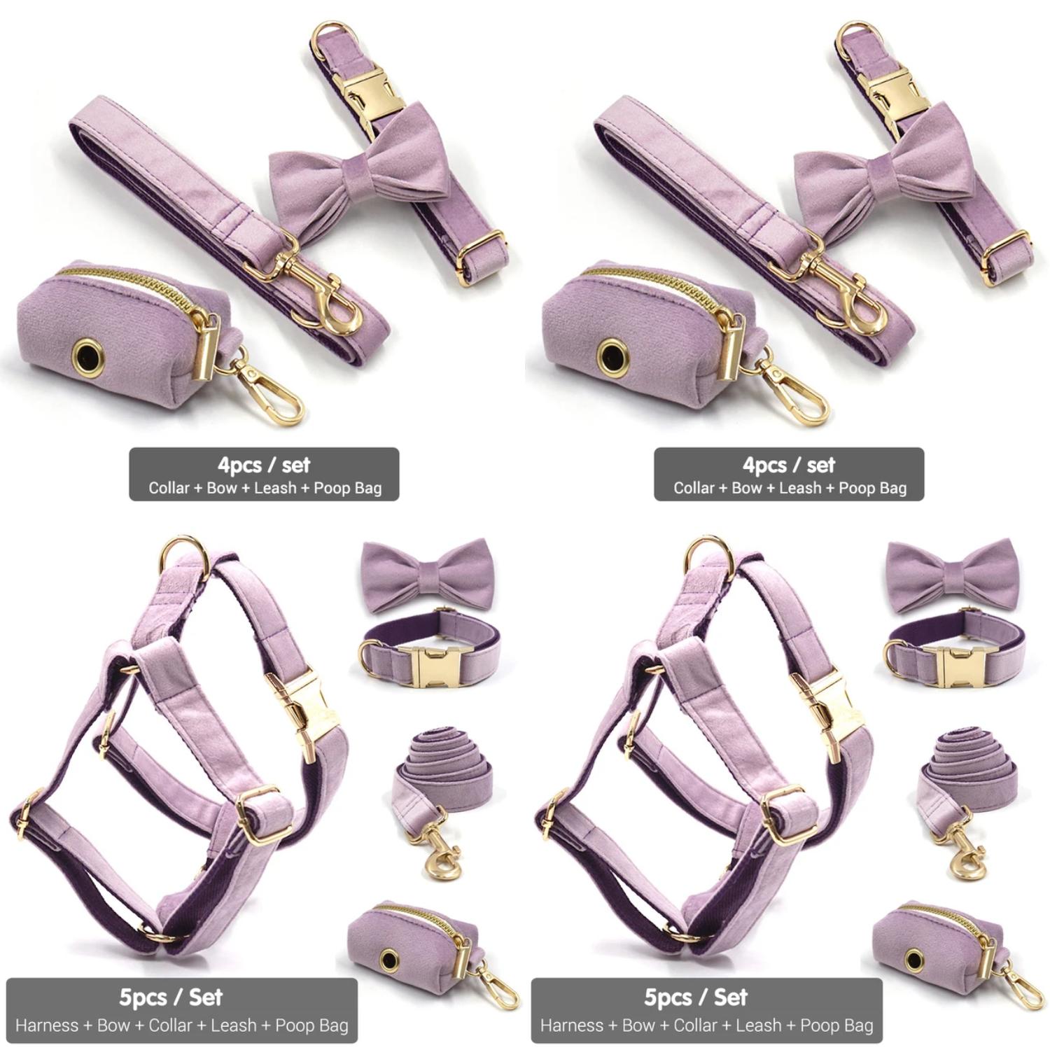 CHEXDZI Light Purple Velvet Designer Harness Dogs Personalized Name Pet ...