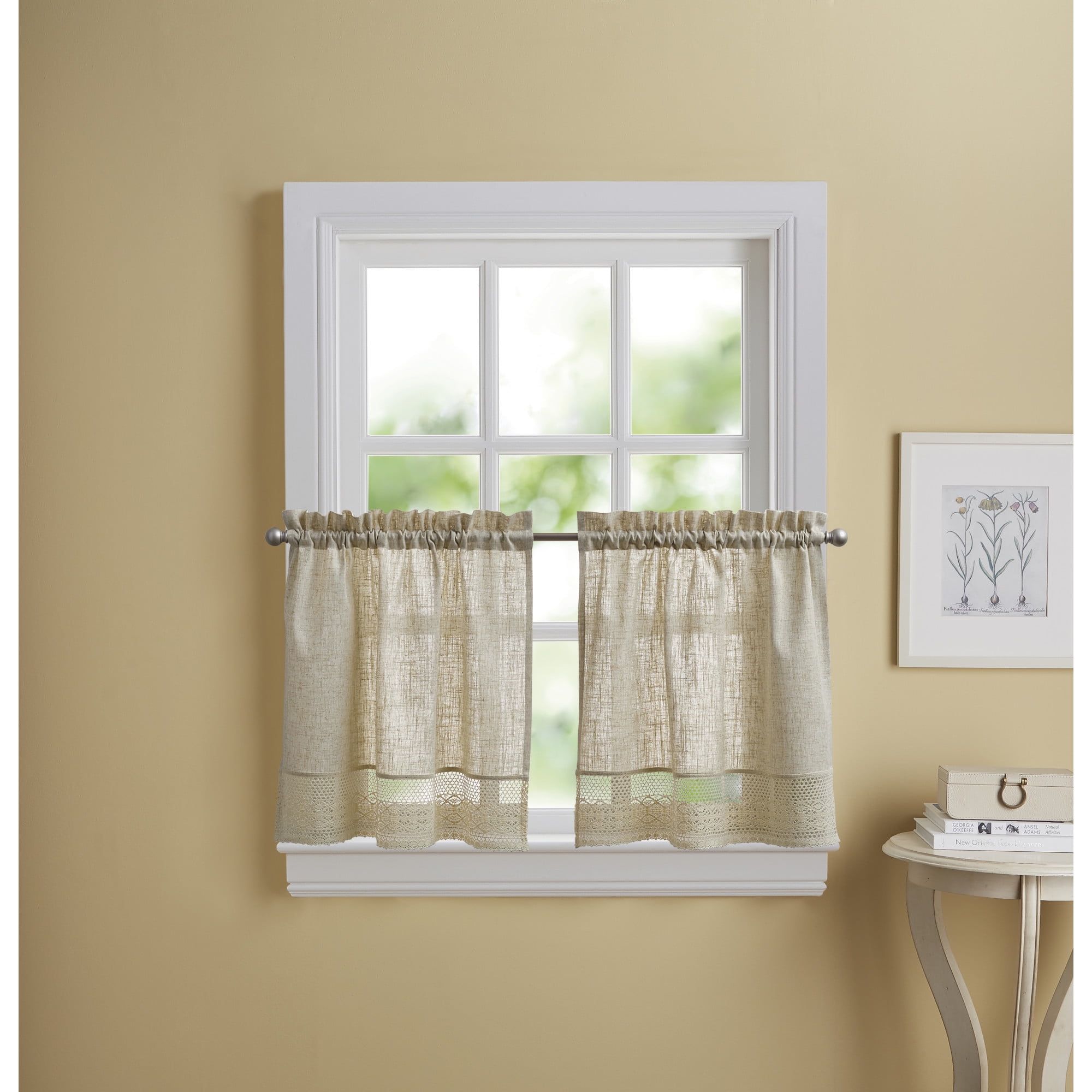 CHF Bridget Tier Curtain, 36"L x 56"W, Natural, Polyester/Linen, Indoor ...